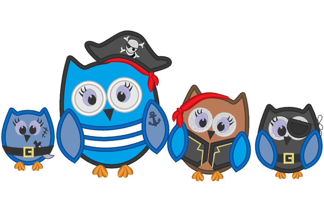 Pirate Owls - Machine Embroidery Applique Designs, 4 Types, Many Sizes ...