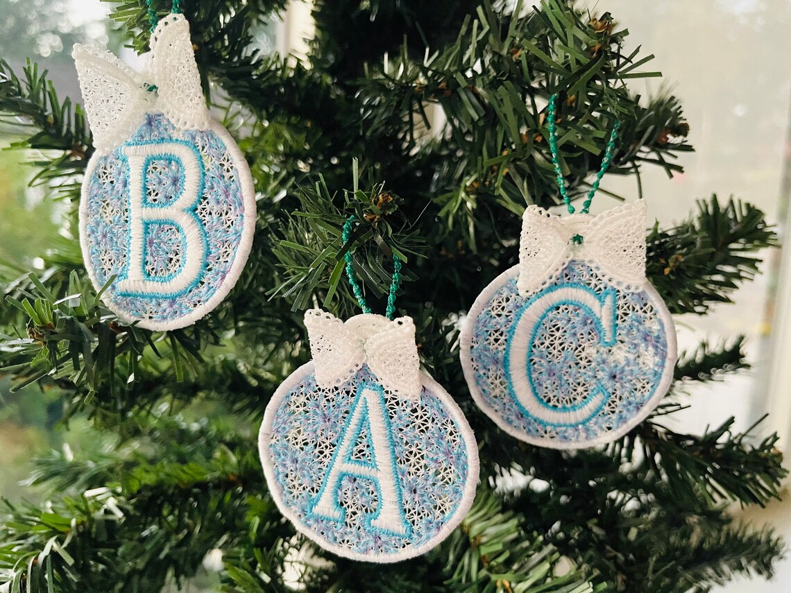 Christmas Alphabet Monogram Ornaments and Unique Hanger Bow Ribbon FSL ...