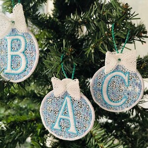 Christmas Alphabet Monogram Ornaments and Unique Hanger Bow Ribbon FSL ...