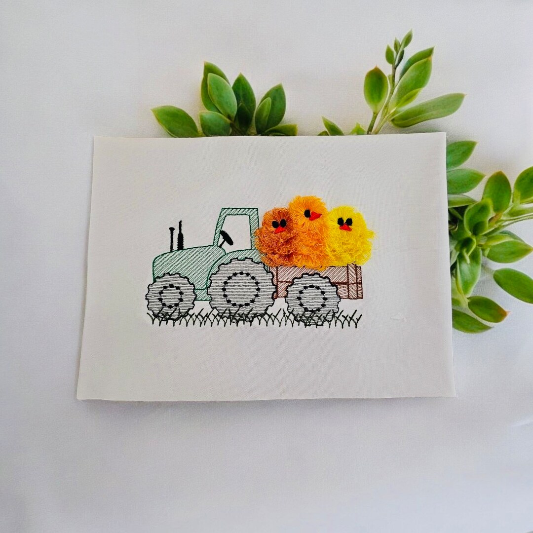 Light Stitch Easter Tractor With Cute Little Chicks Boys Outfit Design ...