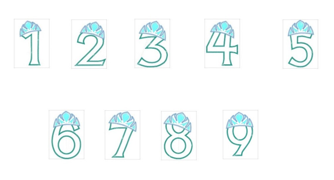 Frozen Ice Numbers for Princess Birthday, Machine Embroidery Applique ...