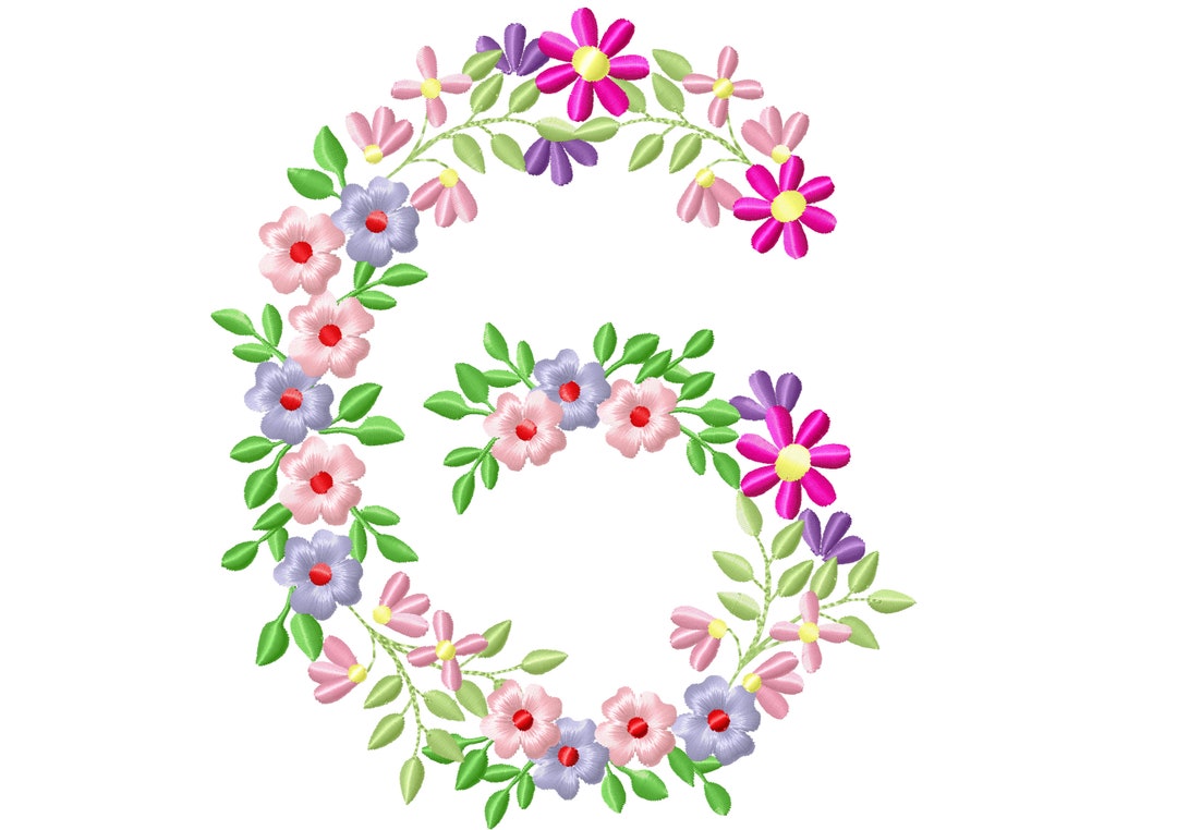 Country Floral Birthday Number 6 Farm Flowers Number Flower Flowered ...