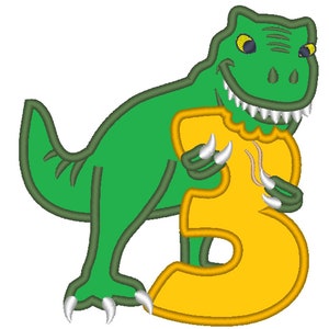 T-rex Dinosaur Birthday Numbers Set 1-6 Applique Machine Embroidery ...