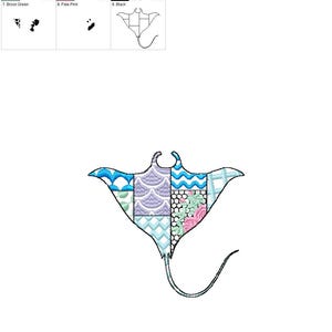 Patchwork Ray Patterned Sea Life Ocean Animal Skate Fish Outline ...