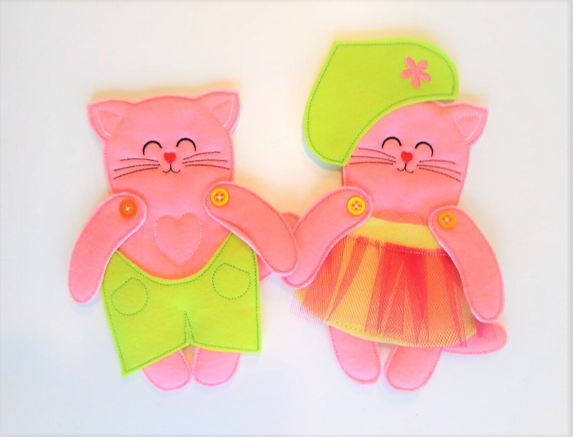 Paper-doll Cat and Clothing in the Hoop Felt Simpy Project | Etsy