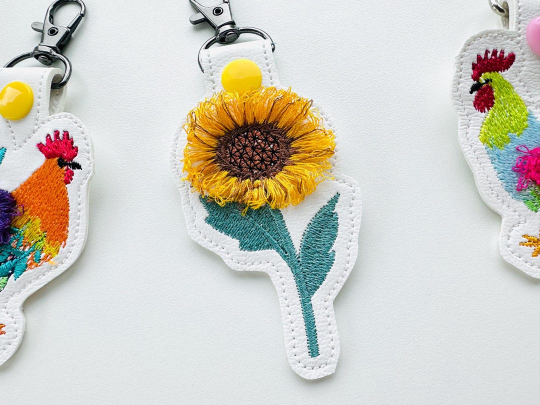 Sunflower Stem Eyelet and Key Fob Snap Tab Floral Keychain in the Hoop ...