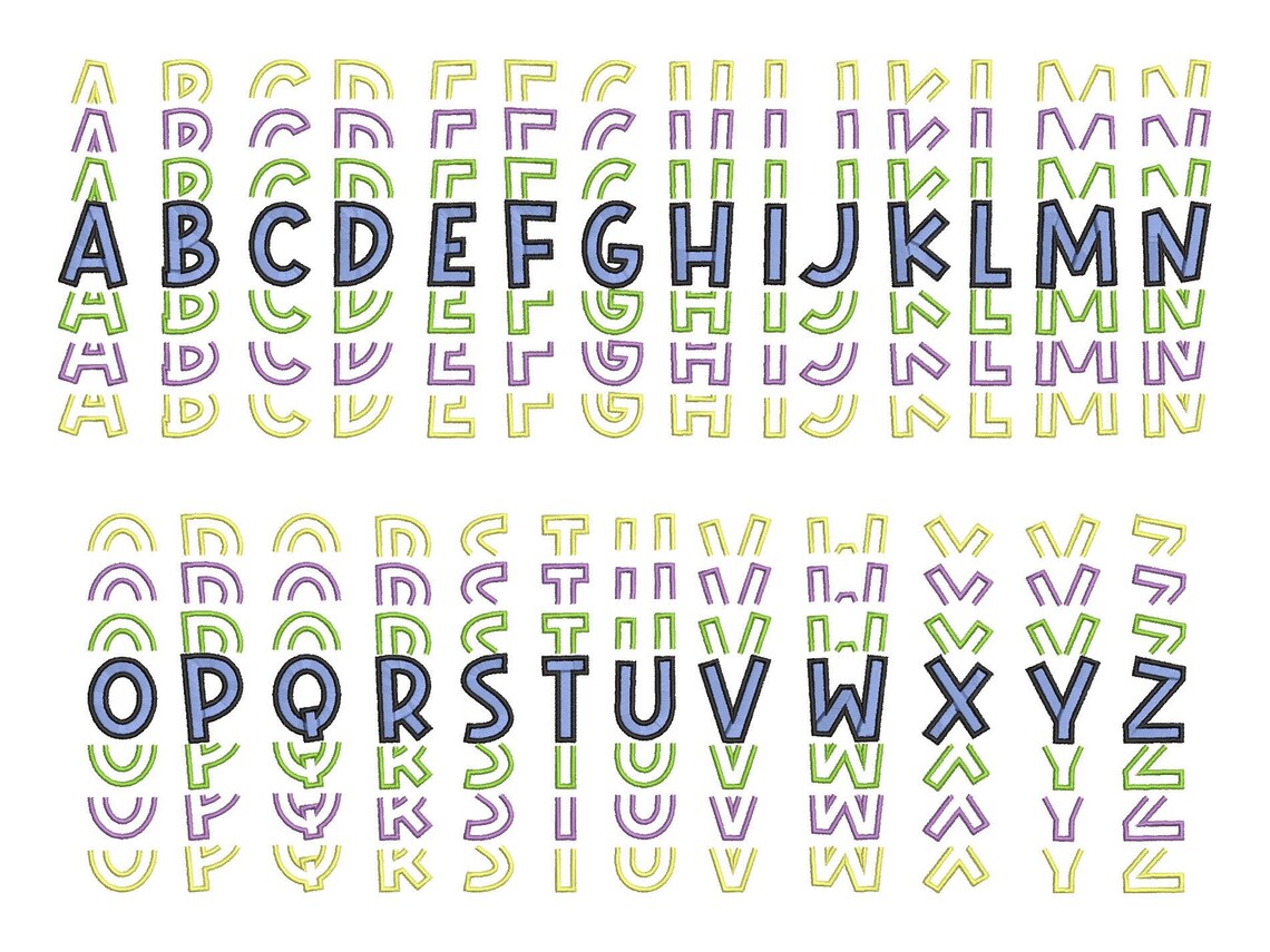 Stacked Font BX Included Satin Stitch and Outline Alphabet | Etsy