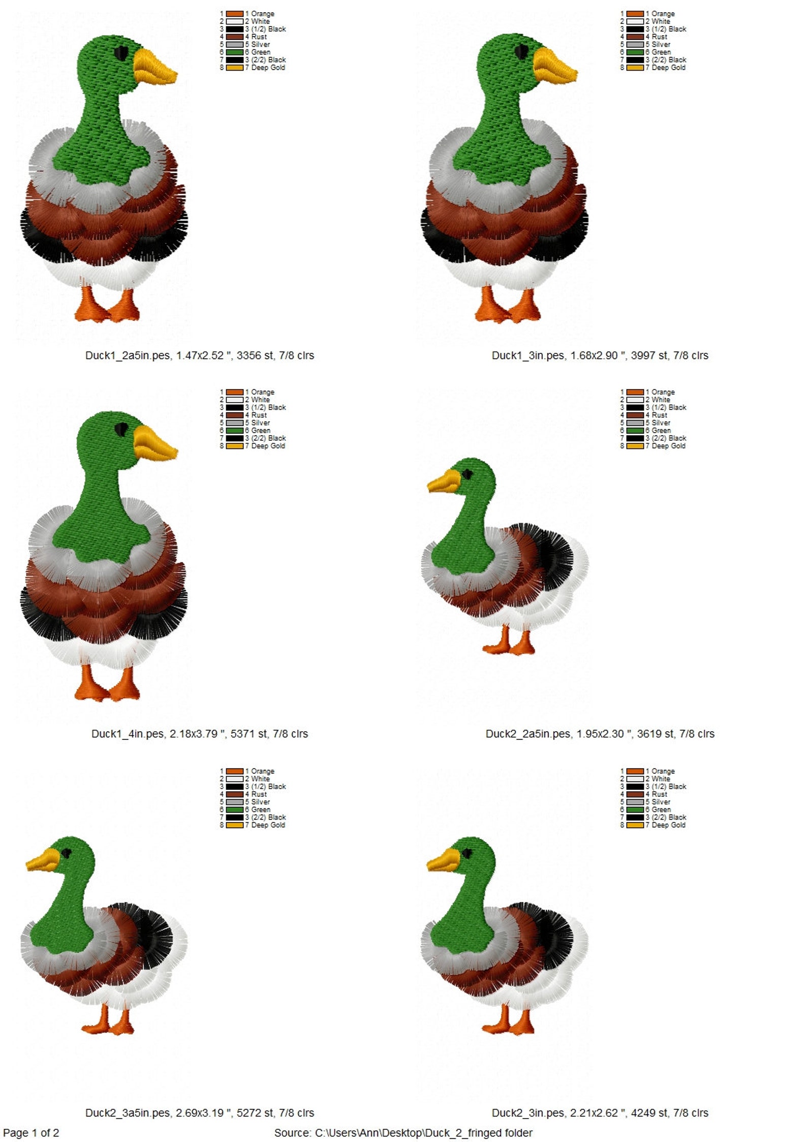 Fringed Fluffy Duck Farm Bird Animal SET of 2 Types Machine Embroidery ...