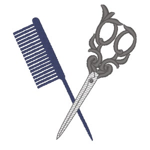 Barber, Hairdresser, Cross Scissors and Comb Embroidery Design Scissors ...
