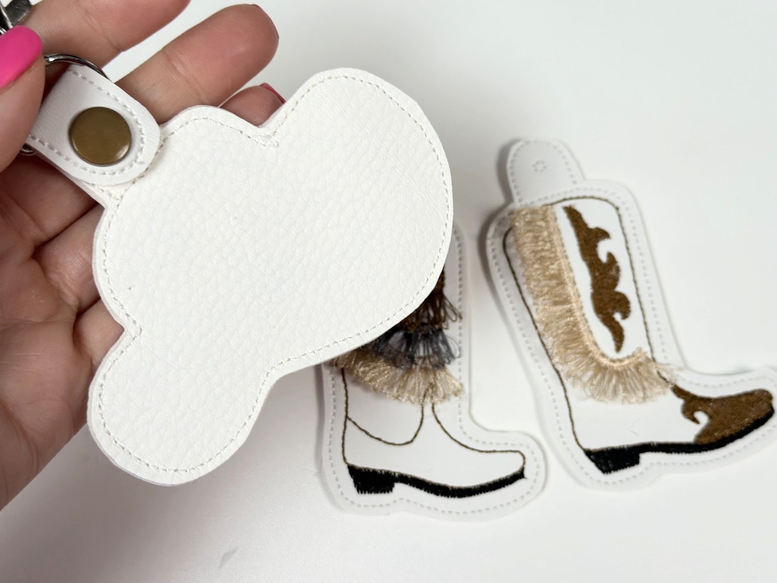 Fringed Hot Cowboy Boots and Hat Key Fob Snap Tab and Eyelet SET of 3 ...