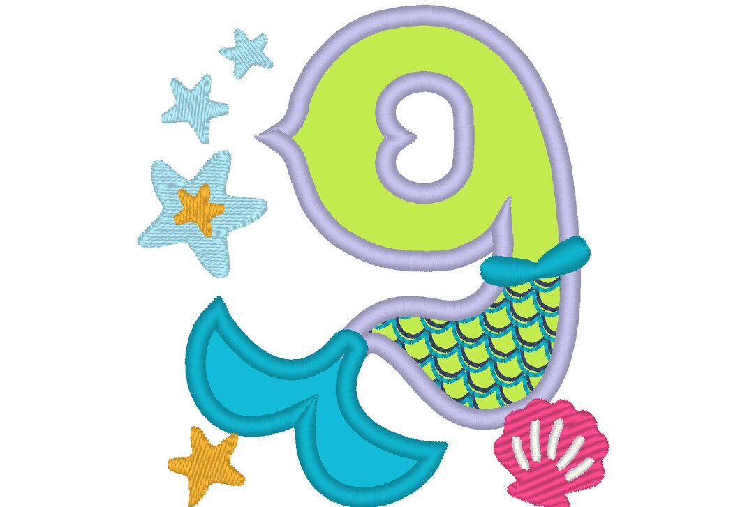 Mermaid Tail Birthday Number, Mermaid Number NINE 9 Applique, Mermaid ...