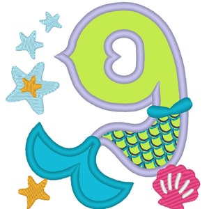 Mermaid Tail Birthday Number, Mermaid Number NINE 9 Applique, Mermaid ...