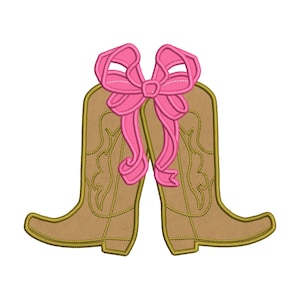 Cowboy Cowgirl Boots and Bow Applique Side Bow Split Seam Machine ...