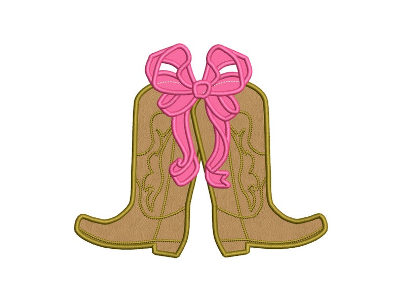 Cowboy Cowgirl Boots and Bow Applique Side Bow Split Seam Machine ...