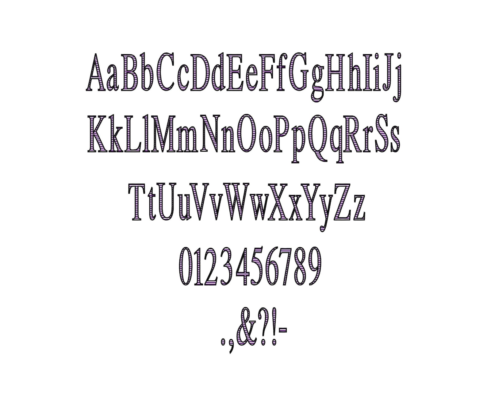 Block Striped Narrow Font Satin Stitch Alphabet Monogram Letters ...