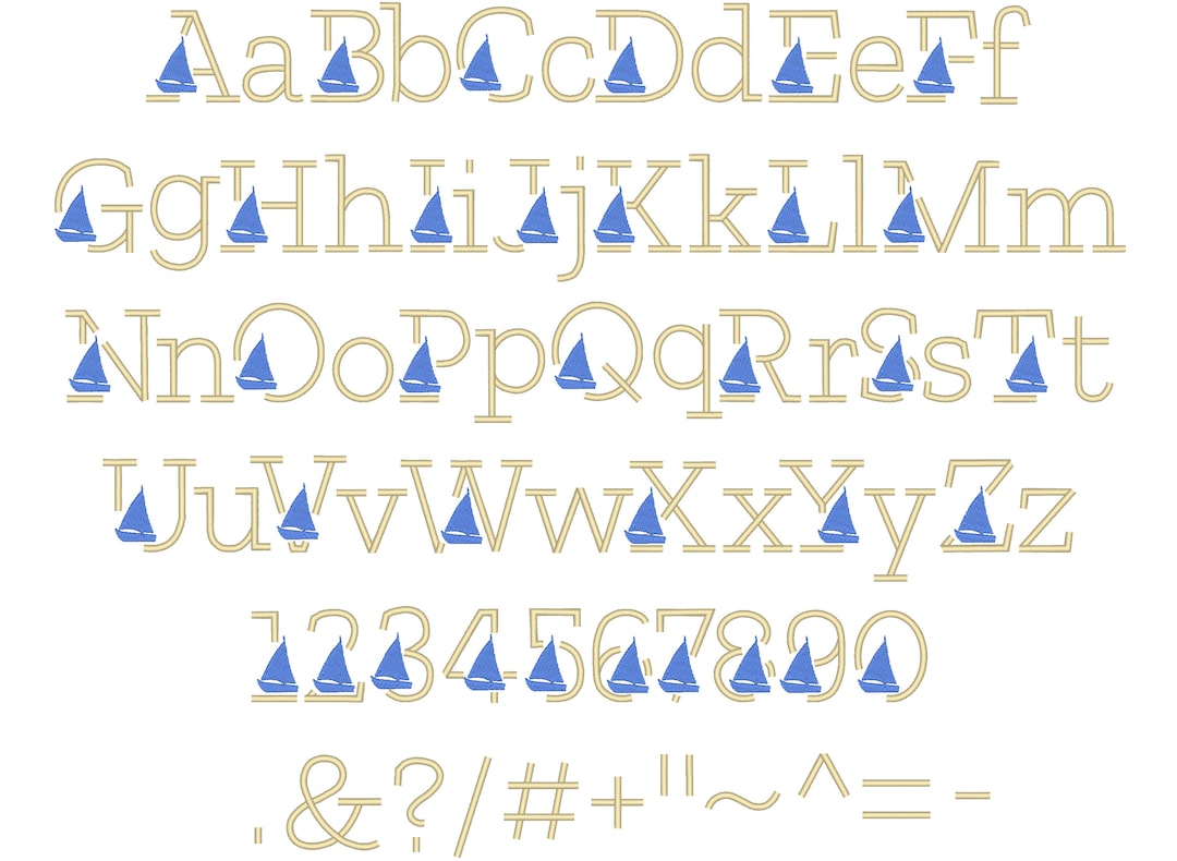 Satin Stitch Mini Boat Embroidery Fonts Sailing Alphabet Summer Font ...