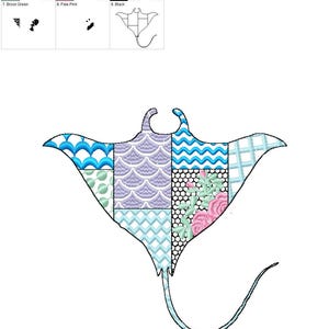 Patchwork Ray Patterned Sea Life Ocean Animal Skate Fish Outline ...
