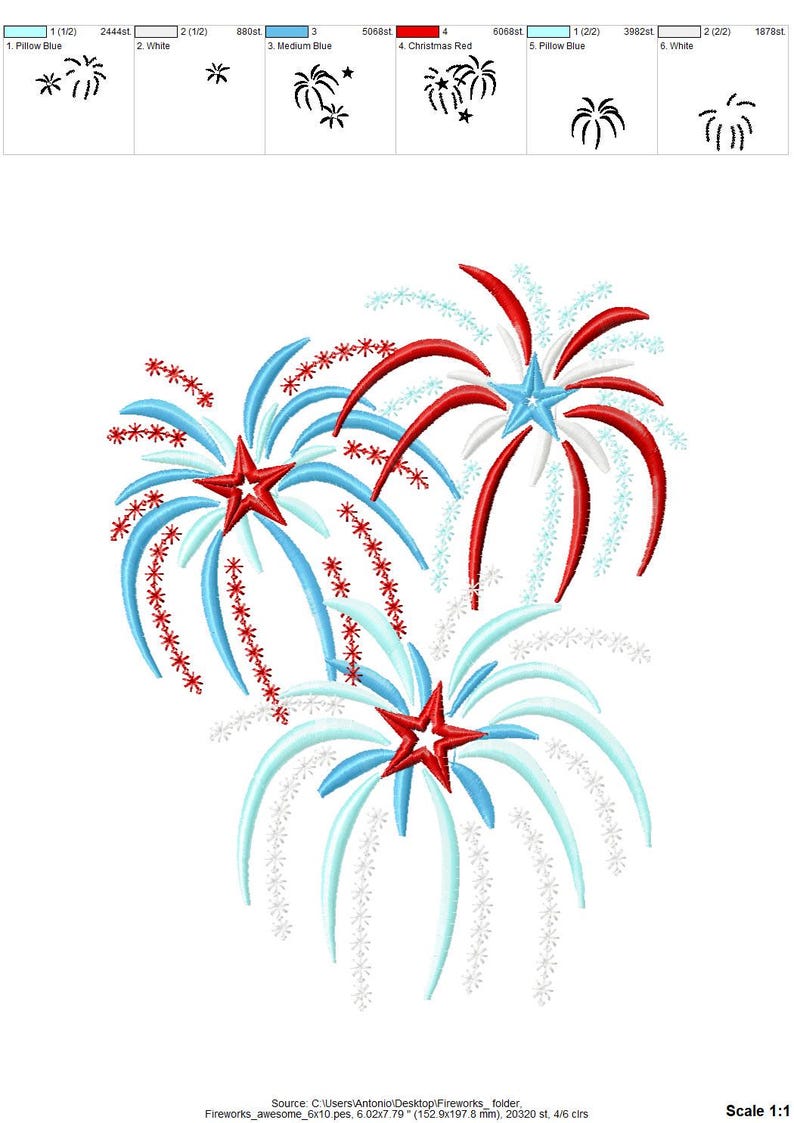 Fireworks Anniversary Firecracker Machine Embroidery Designs Sizes for ...