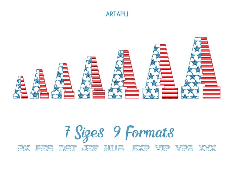 Patriotic Block Font Stars and Stripes Alphabet Light Stitch Machine ...