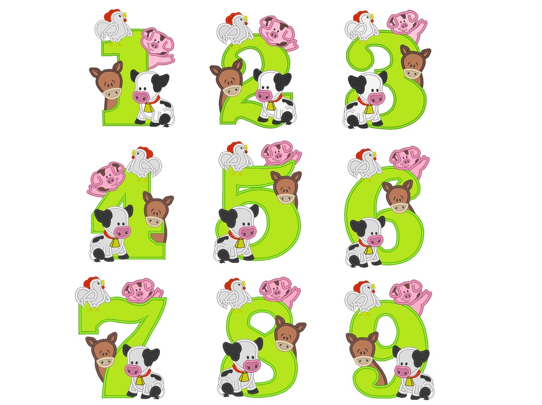 Farm Birthday Numbers WHOLE Set 1 - 9 With Cow, Pig, Horse and Rooster ...