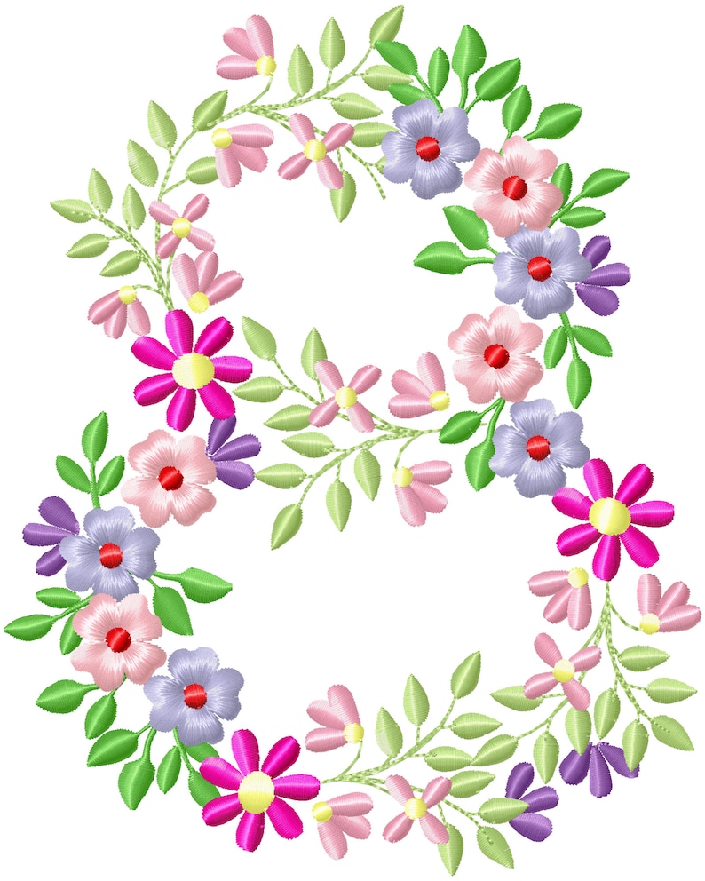 Country Floral Numbers Set 1-9 Birthday Flowers Garden Monogram ...