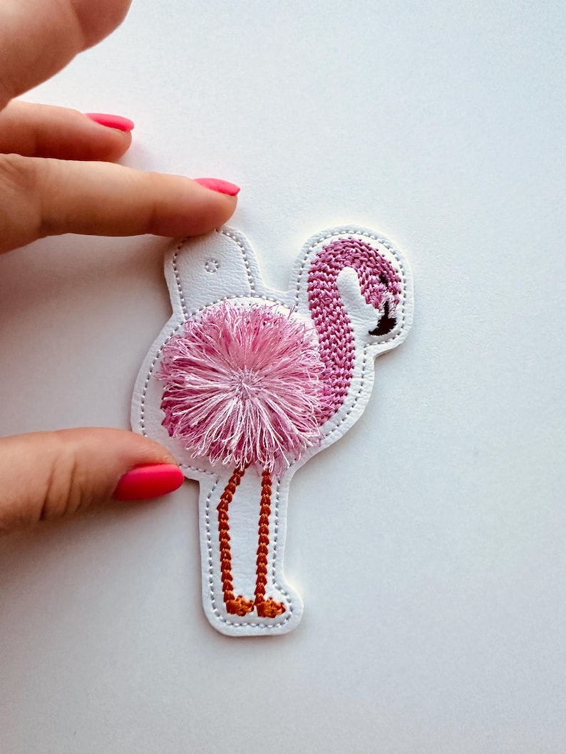 Fringed Fluffy Flamingo Key Fob Snap Tab and Eyelet Design in the Hoop ...