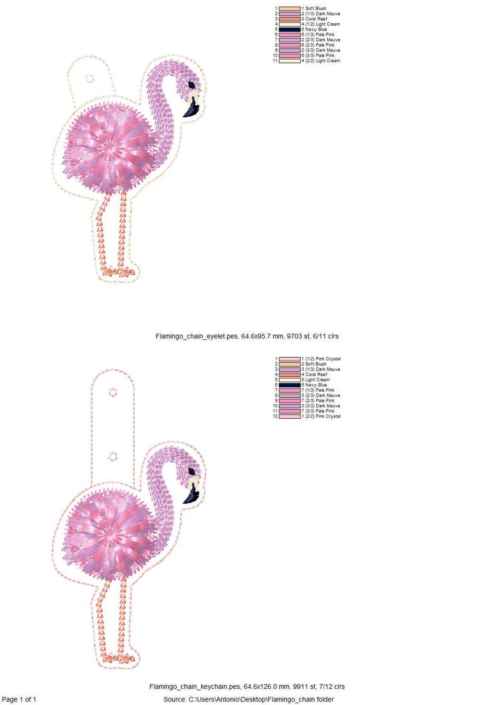 Fringed Fluffy Flamingo Key Fob Snap Tab and Eyelet Design in the Hoop ...