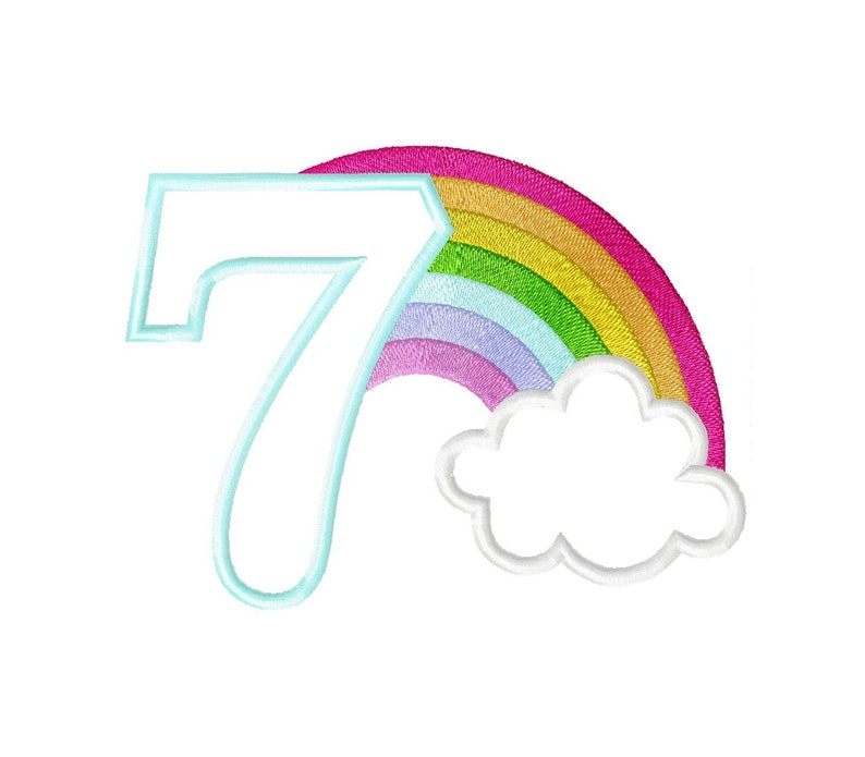 Rainbow in Cloud Birthday Number 7 SEVEN Machine Embroidery - Etsy
