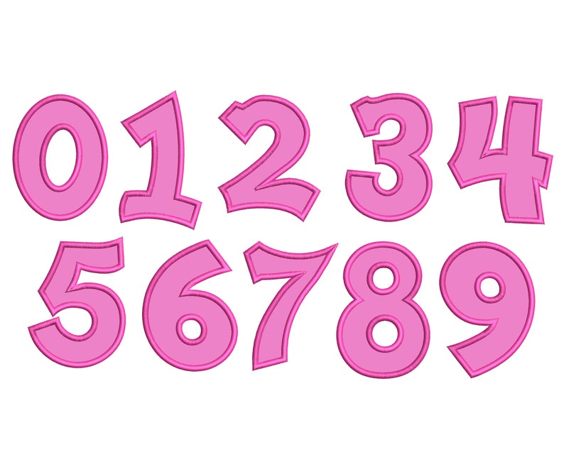 Bold Block Wide Satin Stitch Numbers Birthday Number Applique Monogram ...