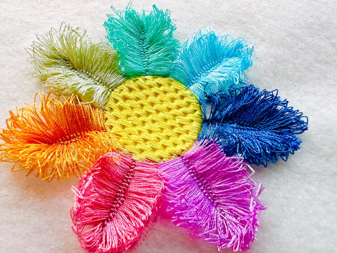 Multicolored Daisy Fluffy Fringed Flower Daisy Floral Fringe ITH in the ...