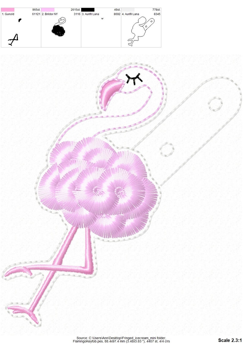 Fringed Flamingo Key Fob Snap Tab in the Hoop Machine - Etsy