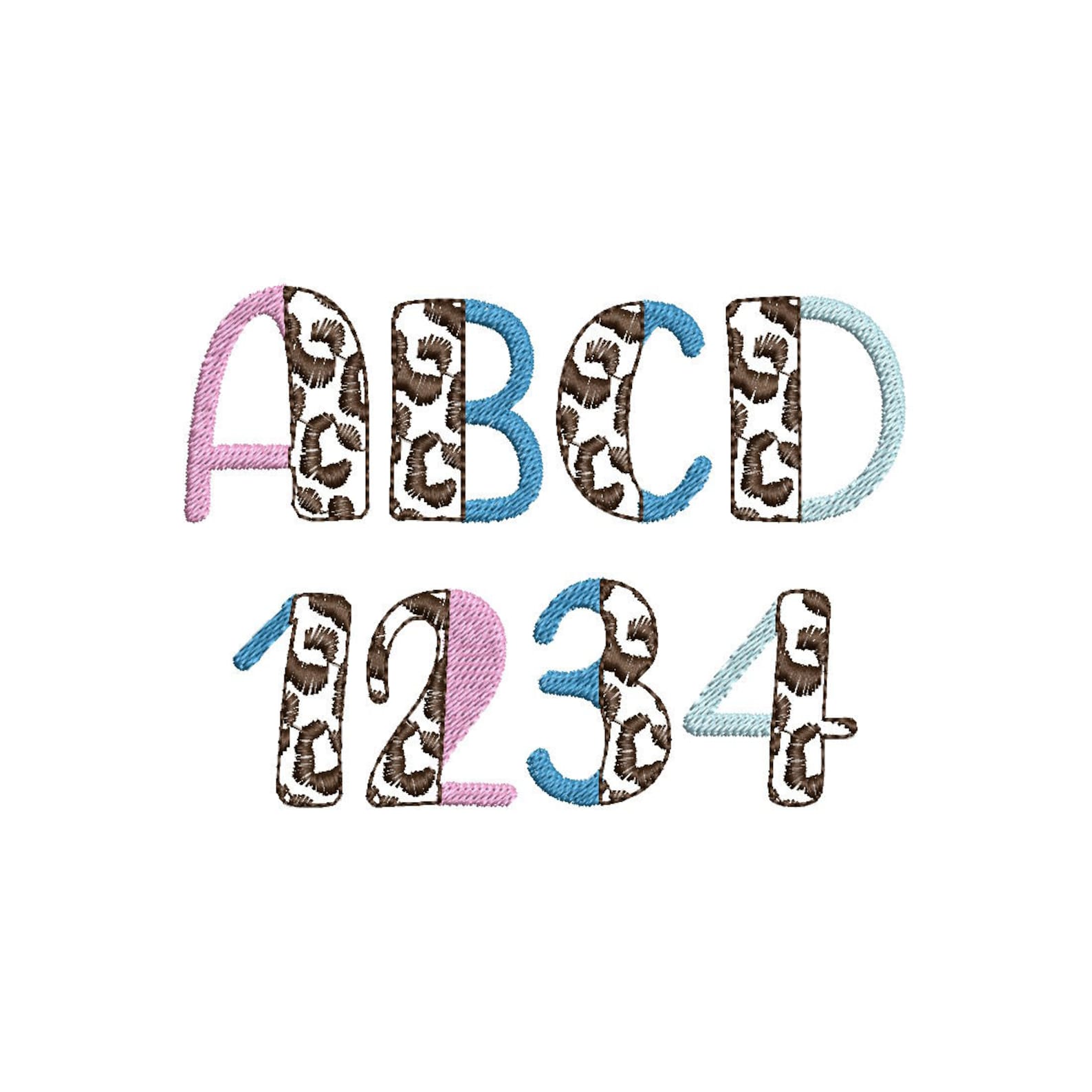 Split Font Leopard Spots and Fill Stitch Duo Font 2 Colors Alphabet ...