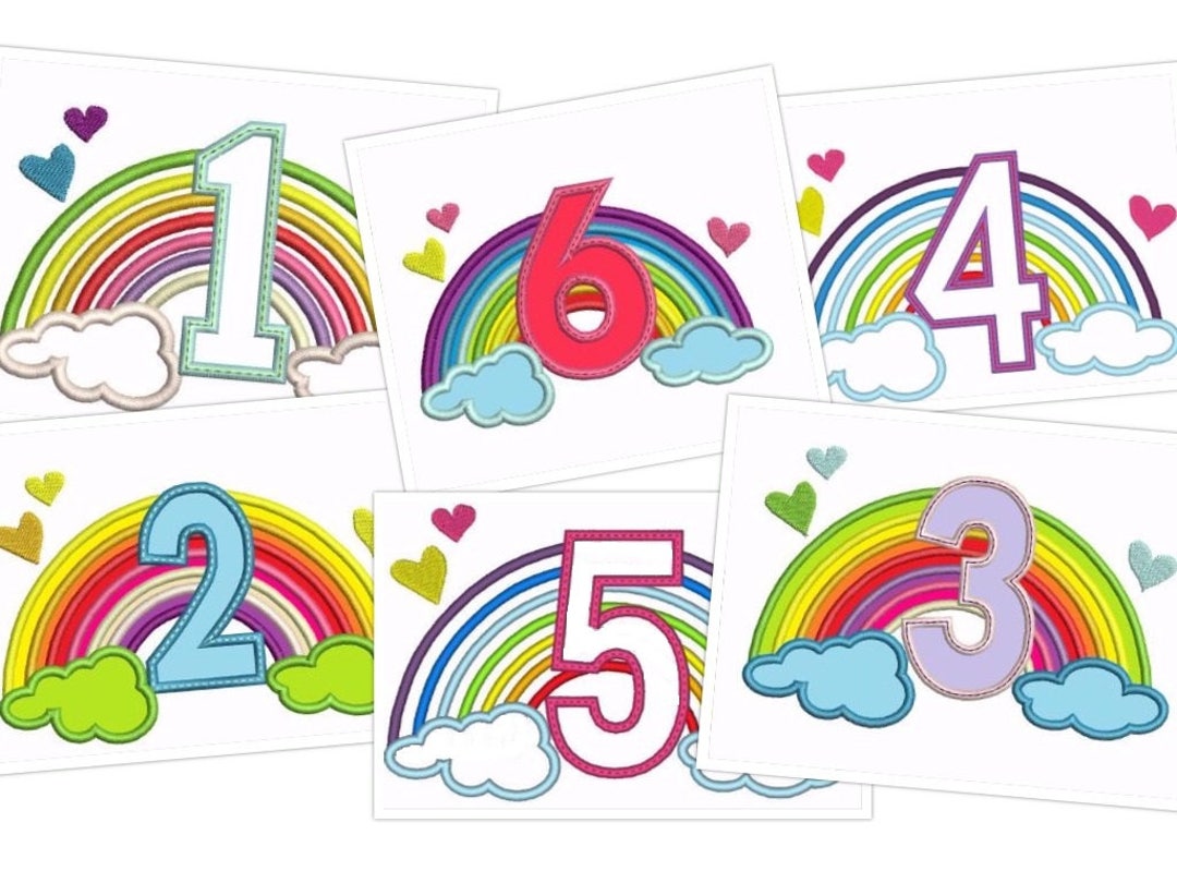 Cute Rainbow Birthday Numbers Machine Embroidery Applique Designs, Size ...