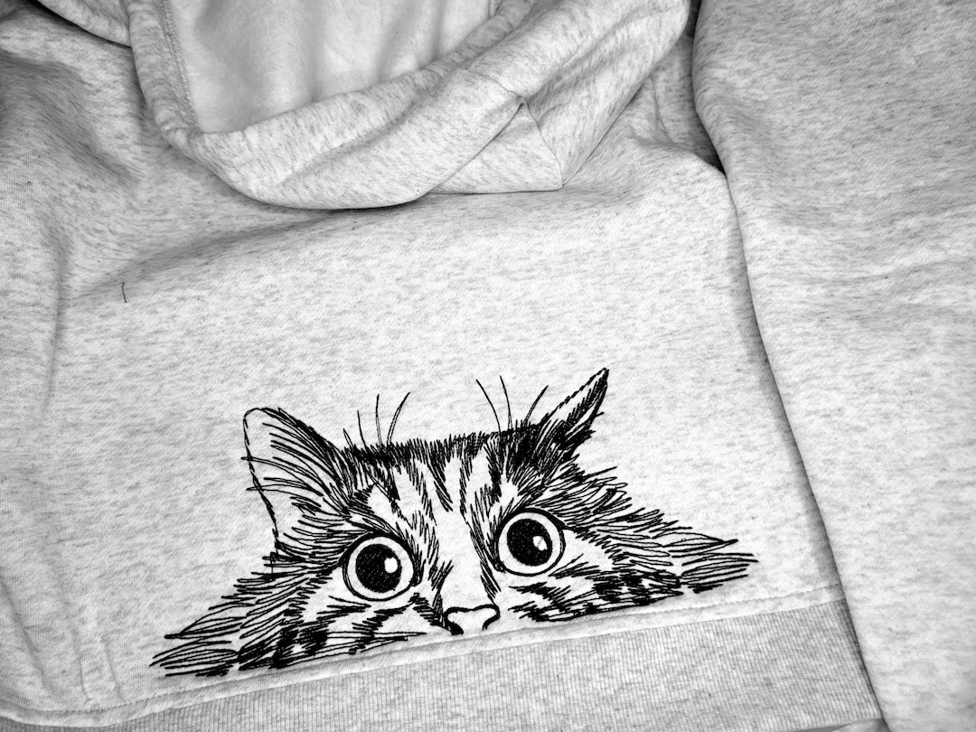Peeking Cat Head Silhouette Cute Cat Line Art Drawing Sketch Light ...