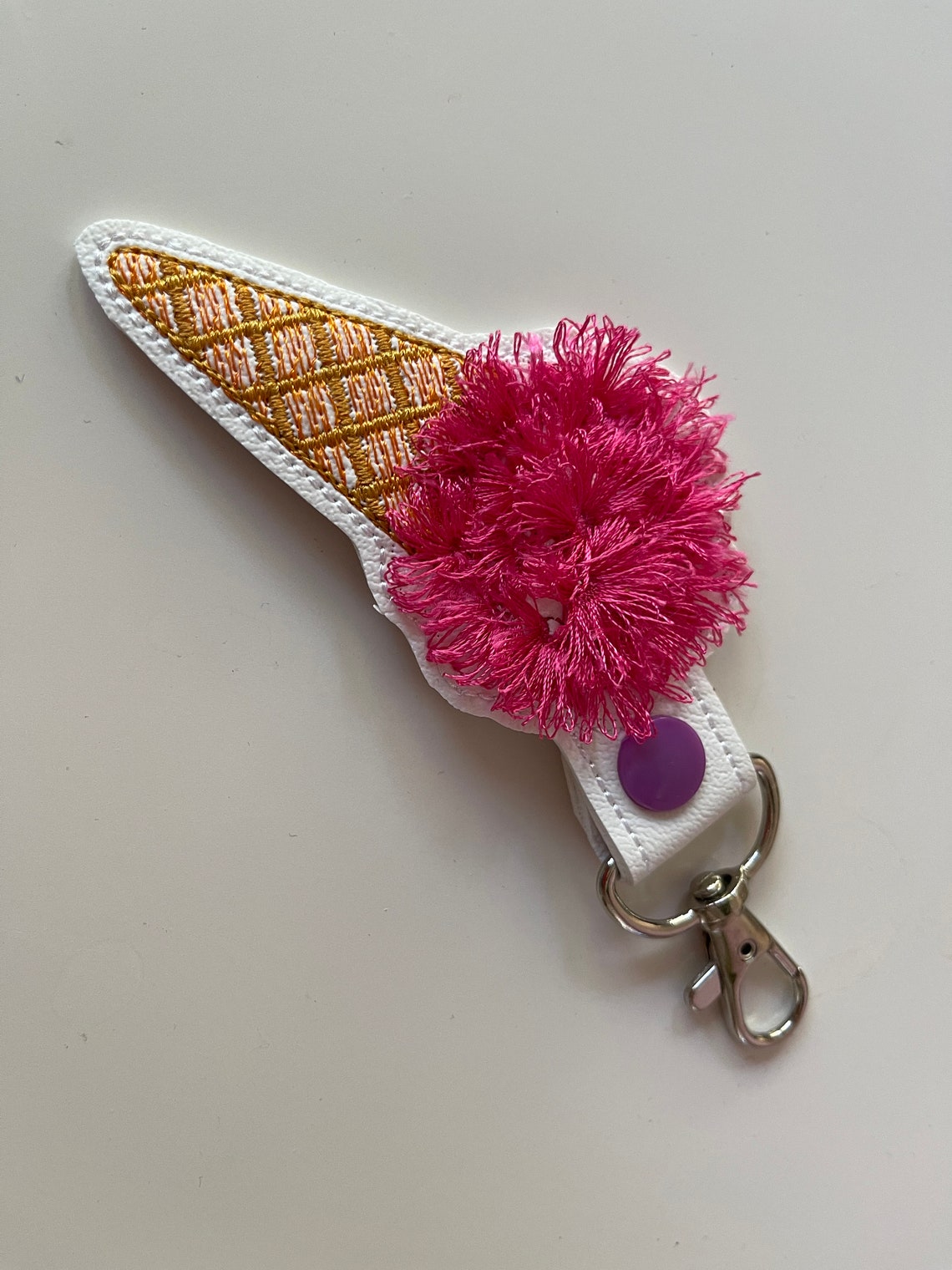 Fringed Ice Cream Ball in Waffle Cone Key Fob Snap Tab Keychain in the ...