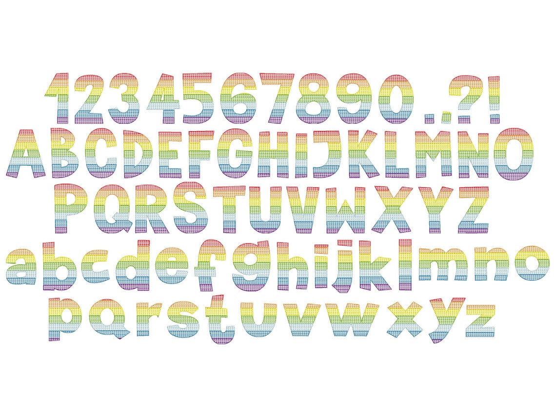 Rainbow Font Quick Sketch Fill Bean Stitch Font Light Stitch - Etsy