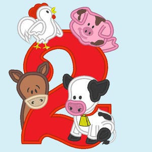 Farm Birthday Number TWO 2 With Cow Pig Horse and Rooster - Cute Farm ...
