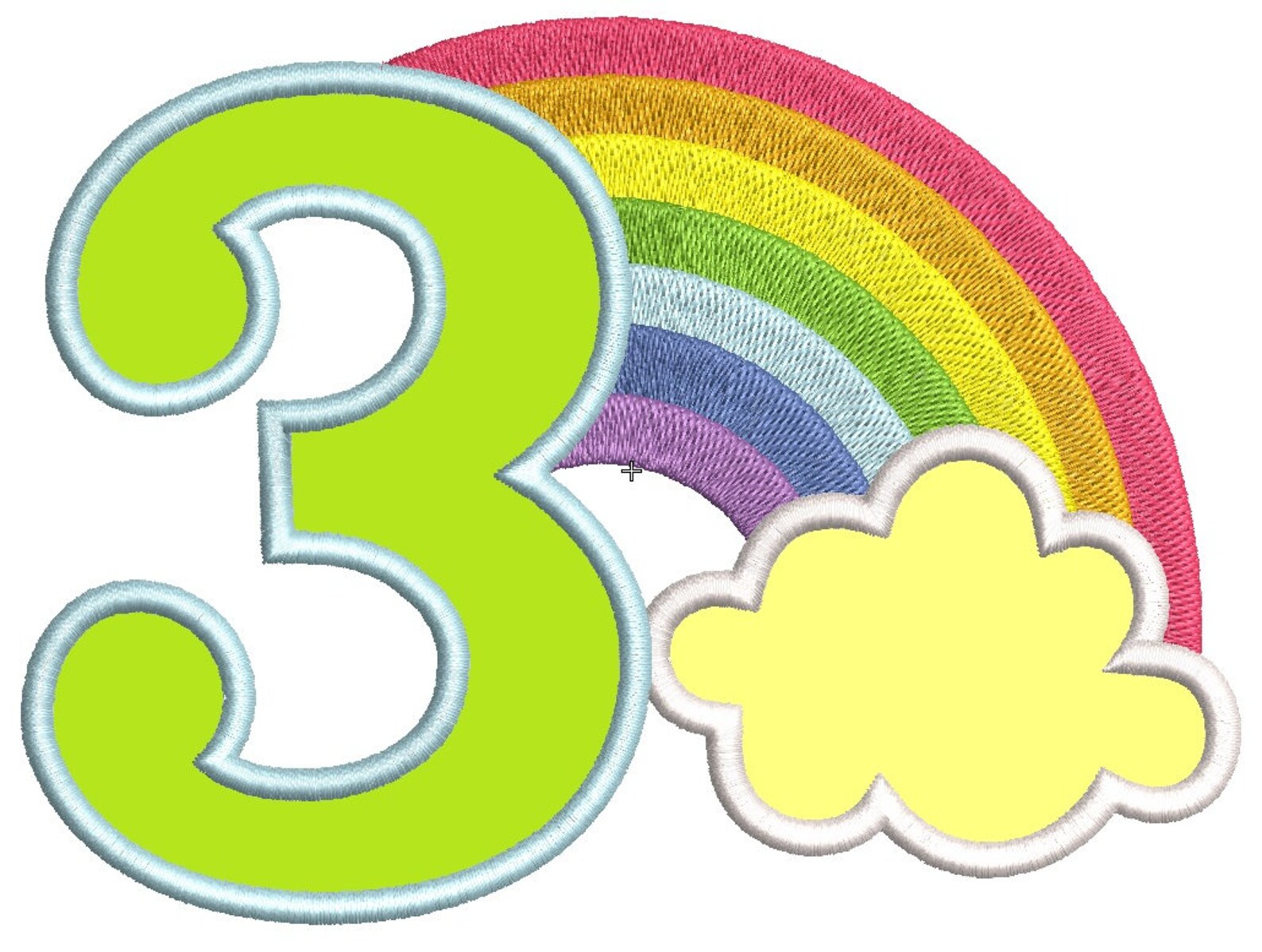 Rainbow in Cloud Birthday Number 3 THREE Machine Embroidery Applique ...