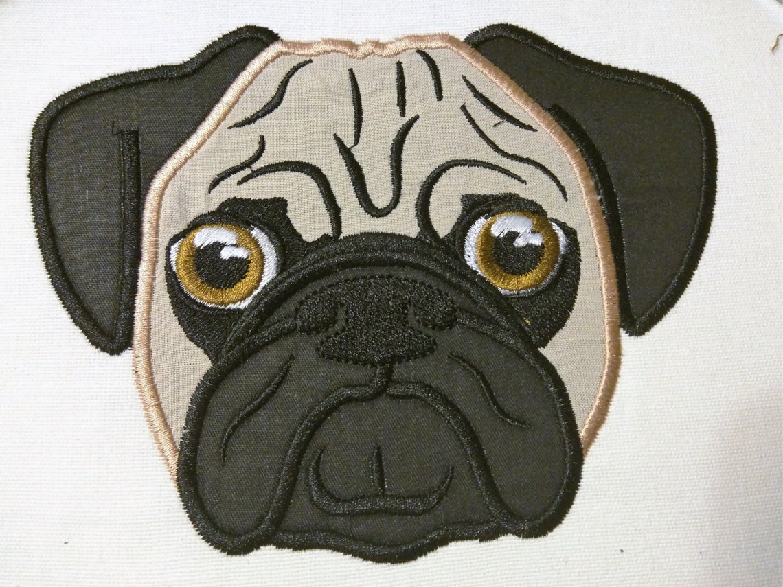 Pug Head Machine Embroidery Applique Designs INSTANT - Etsy