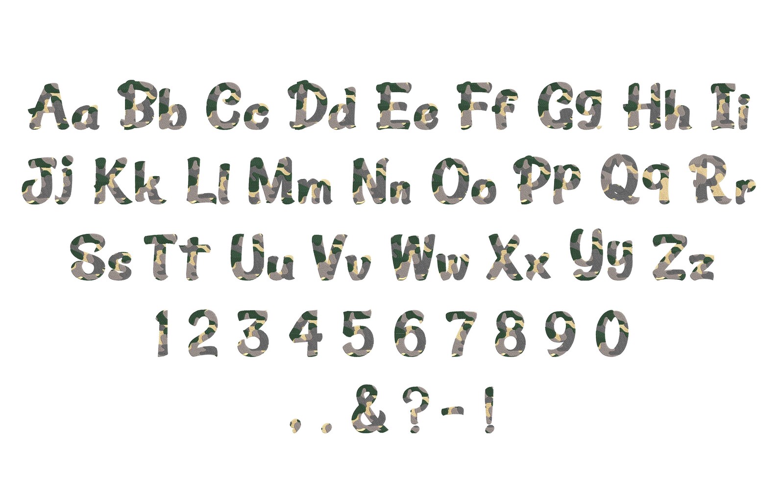 Camo Camouflage Font Alphabet Machine Embroidery Designs Letters A-Z ...