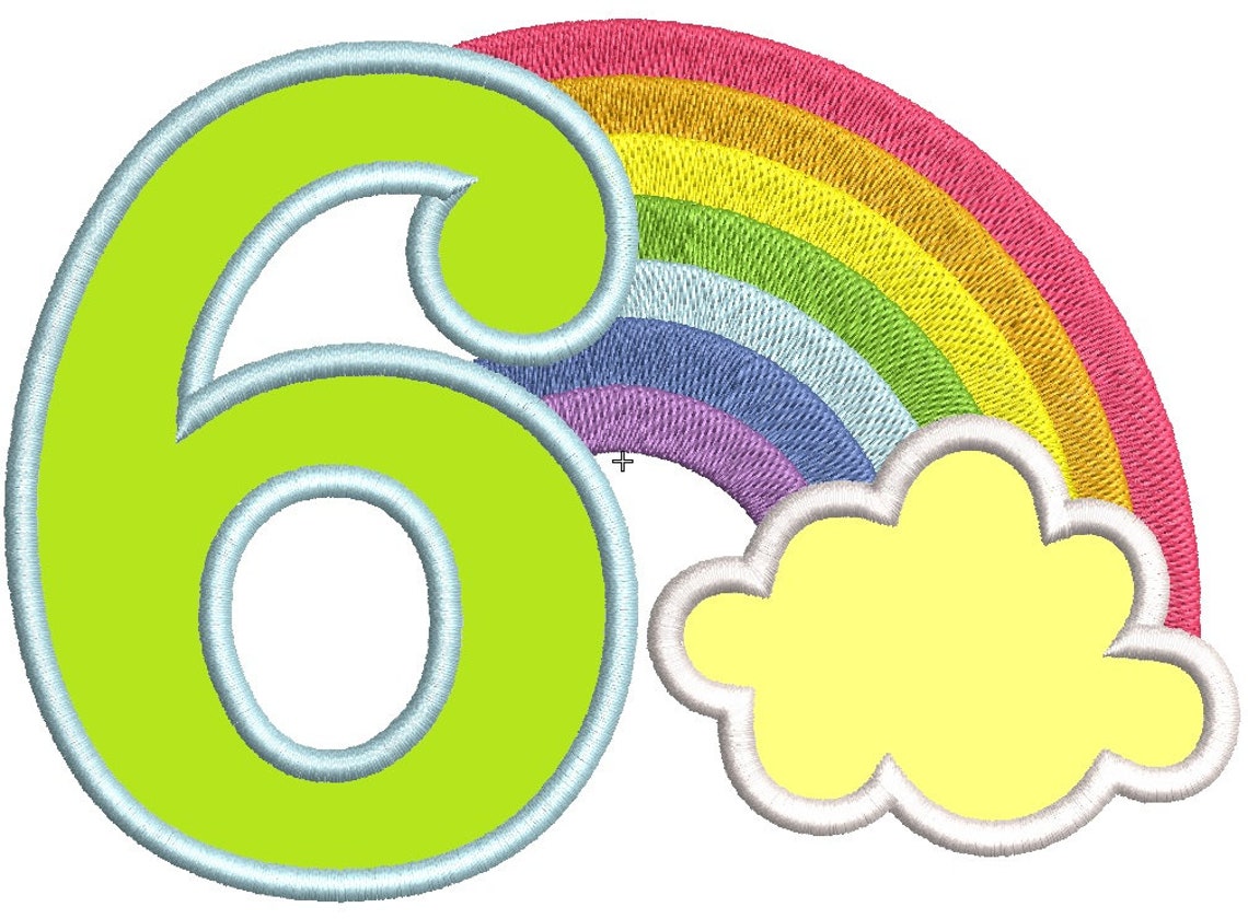 Rainbow in Cloud Birthday Number 6 SIX Machine Embroidery | Etsy
