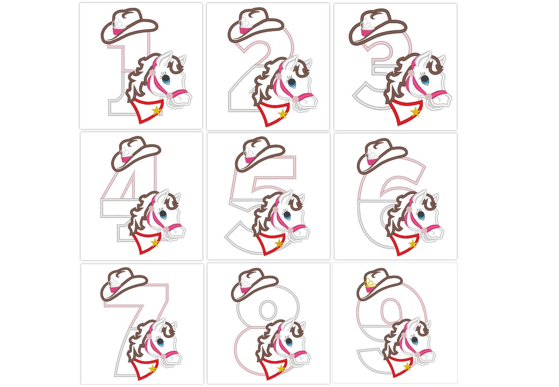 Farm Girl Cowgirl Number With Horse Birthday Numbers 1-9 | Etsy