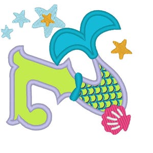 Mermaid Tail Birthday Number, Mermaid Number SEVEN 7 Applique, Mermaid ...