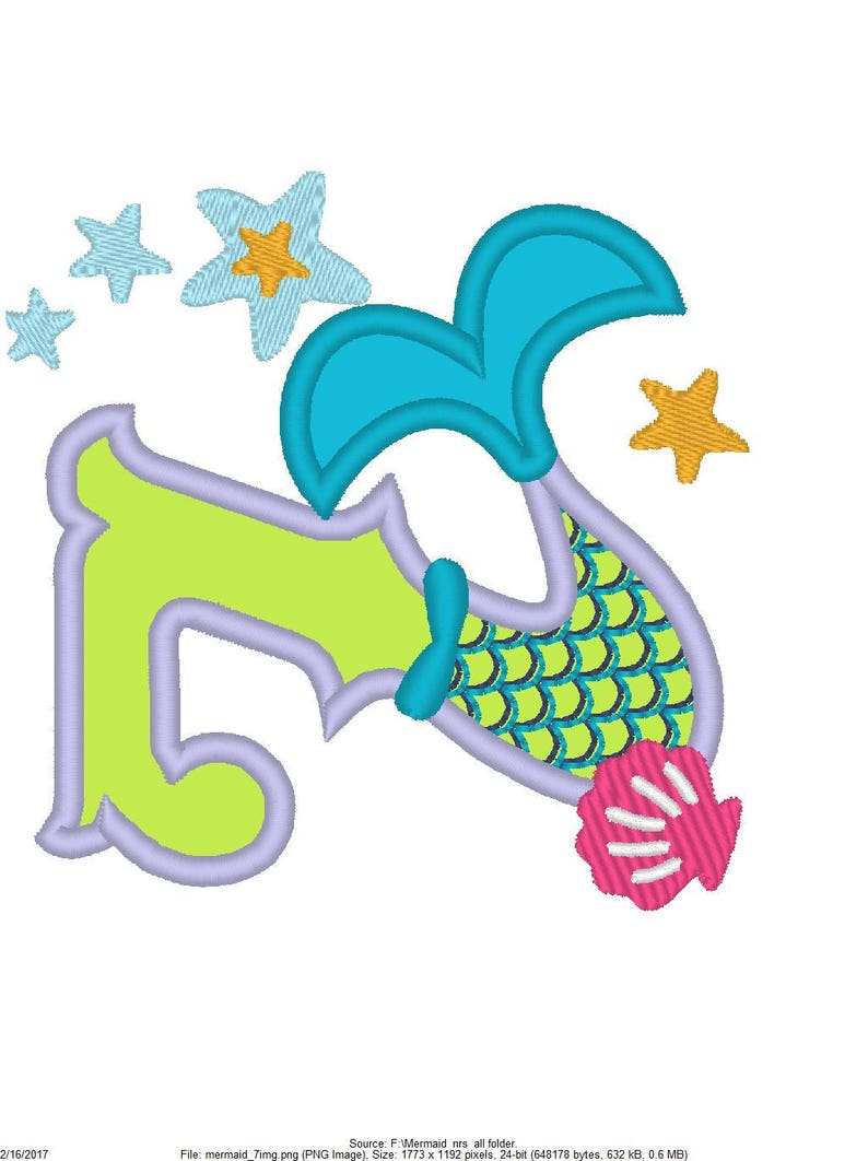 Mermaid Tail Birthday Number Mermaid Number SEVEN 7 Applique - Etsy