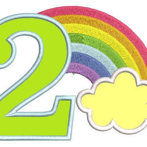 Rainbow in Cloud Birthday Number 2 TWO Machine Embroidery Applique ...