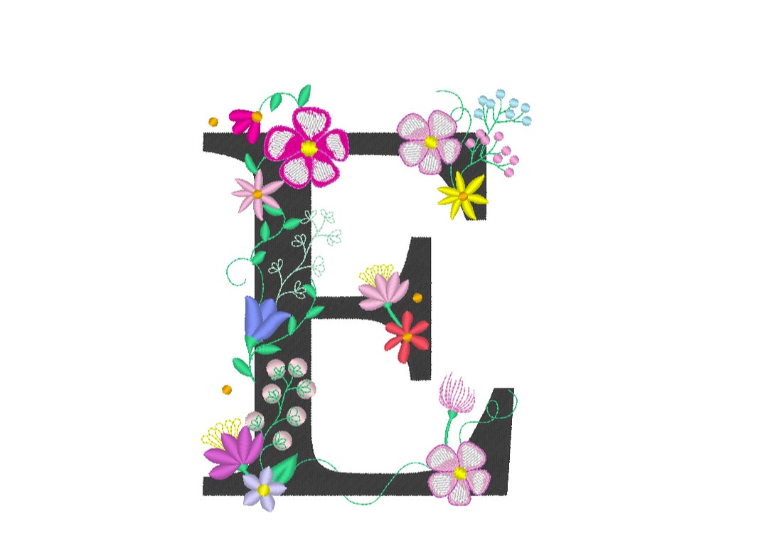 Floral Letter E Garden Flag Monogram Lace Swirl Flowers Block Font and ...