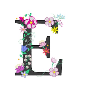 Floral Letter E Garden Flag Monogram Lace Swirl Flowers Block Font and ...
