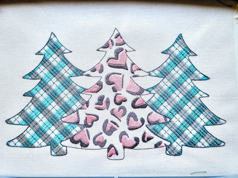 Gingham Tartan Plaid and Extraordinary Leopard Print Tree Trio, Machine ...