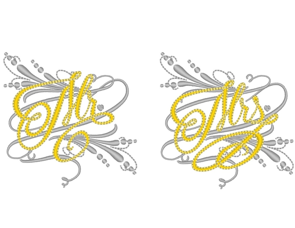 Mr and Mrs - Curls - Great for Wedding Gifts - Machine Embroidery ...