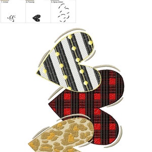 Valentine's Hearts Triple 3 Hearts in a Row Patterned - Etsy